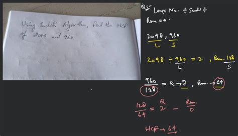 Using Euclids Algorithm Find The Hcf Of 2048 And 960 Filo