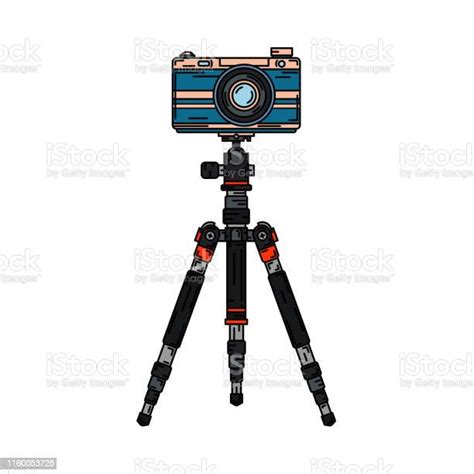 컬러 벡터 아이콘 세트 디지털 사진 작가 전문 장비 사진 삼각대 렌즈 플래시에 장착 된 사진 카메라 만화 스타일 일러스트 요소 디자인 스냅 샷 사진 스튜디오 겉창에 대한