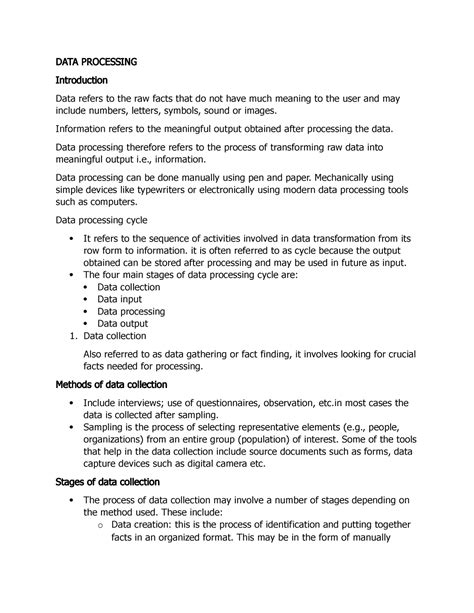 DATA Processing Dasdasdasdasdas DATA PROCESSING Introduction Data Refers To The Raw Facts