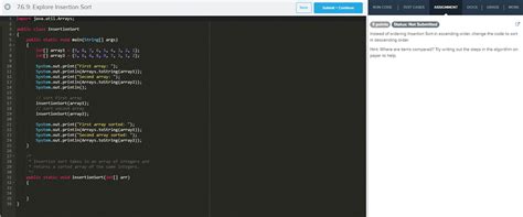Solved 769 Explore Insertion Sort Save Submit Continue Run