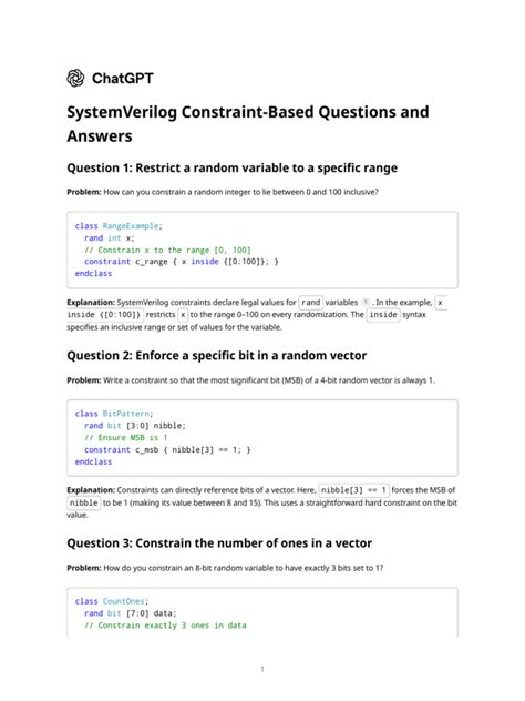 Systemverilog Constraint Based Questions And Answers Pdf Computer