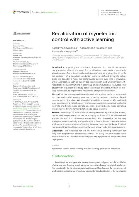 Pdf Recalibration Of Myoelectric Control With Active Learning