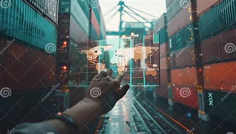 Businessman Holding Virtual Interface Panel Of Global Logistics Network Distribution And