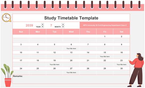 EXCEL Of Study Timetable Xlsx WPS Free Templates