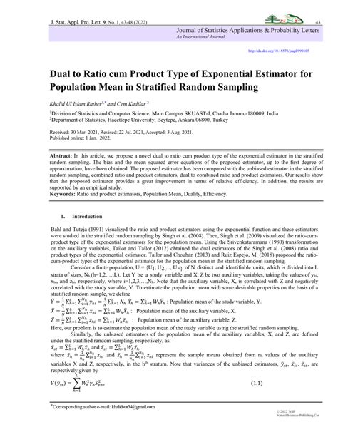 Pdf Dual To Ratio Cum Product Type Of Exponential Estimator For Population Mean In Stratified
