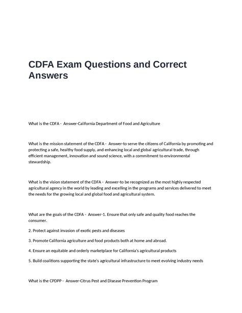 CDFA Exam Questions And Answers A Guide To California Agriculture Exams Nursing Docsity