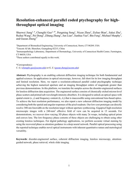 PDF Resolution Enhanced Parallel Coded Ptychography For High Throughput Optical Imaging