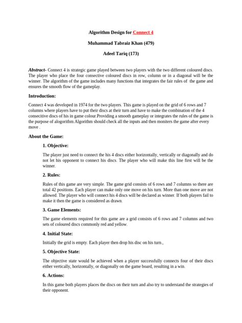 Algorithm Design For Connect 4 Pdf