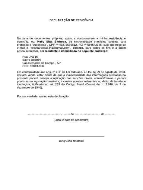 Declaracaoderesidencia Pdf