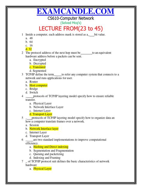 cs610 solved mcqs final term pdf computer network internet protocols