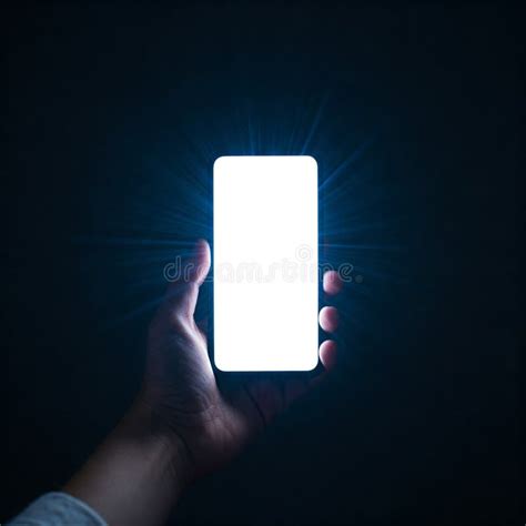 Hand Glowing Smartphone Dark Background Generated With Ai Stock