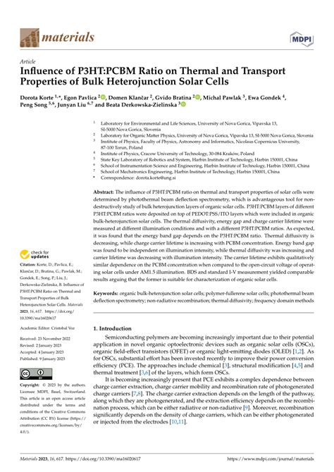 Pdf Influence Of P3ht Pcbm Ratio On Thermal And Transport Properties Of Bulk Heterojunction