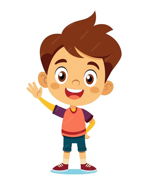 Маленький мальчик в мультфильме машет рукой на белом фоне Премиум Ai сгенерированный вектор
