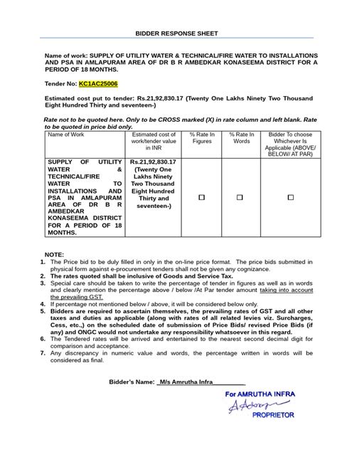 Bidder Response Sheet Annexuresand Becmatrix Pdf Joint Venture