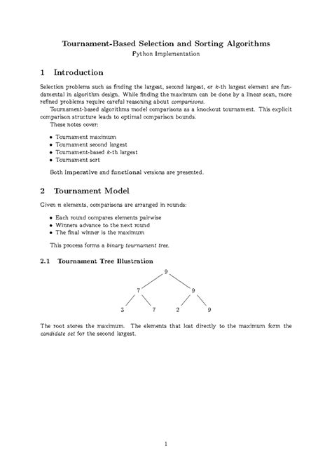 Ss04 Tournament Algorithms Selection And Sorting In Python Notes Studocu