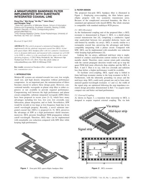 Pdf A Miniaturized Bandpass Filter Implemented With Substrate Integrated Coaxial Line
