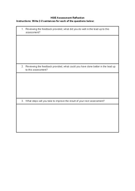 Assessment Reflection And Learning Checkpoint HSIE Assessment Reflection Instructions Write