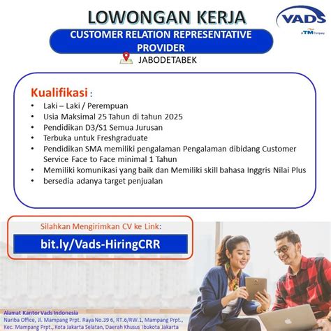 Lowongan Kerja Customer Relation Representative Provider Di Pt Vads