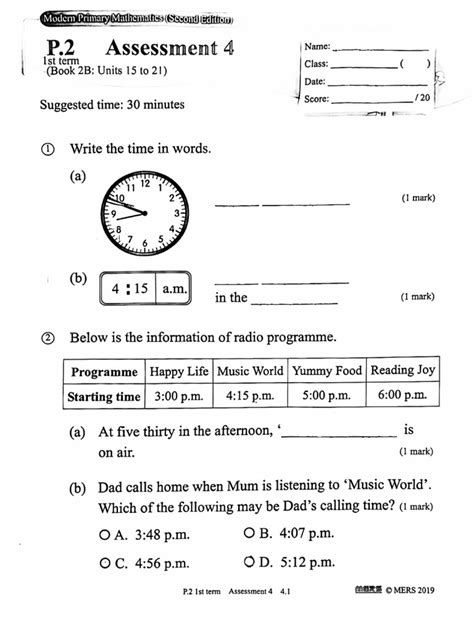 P2 Maths Assessment 4 Pdf