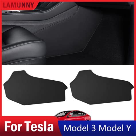 센터 콘솔 사이드 킥 방지 매트 테슬라 모델 Y 모델 3 용 방수 및 방진 보호대 커버 가죽 패드 2 개 인테리어 액세서리