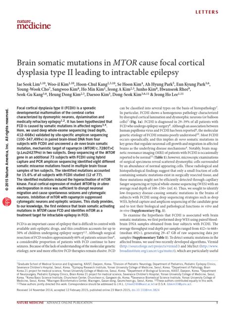 Lim Brain Somatic Mutations In Mtor Cause Fcdii Pdf Cerebral Cortex Mutation