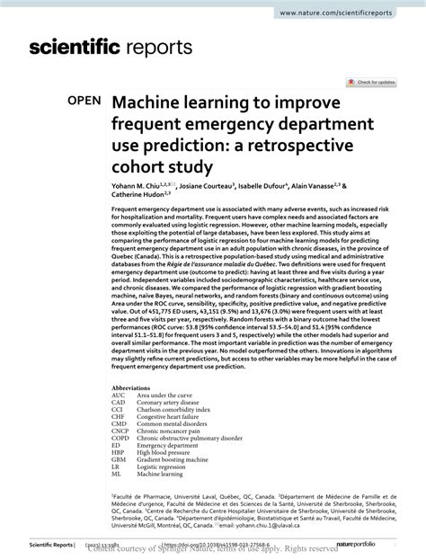 Pdf Machine Learning To Improve Frequent Emergency Department Use