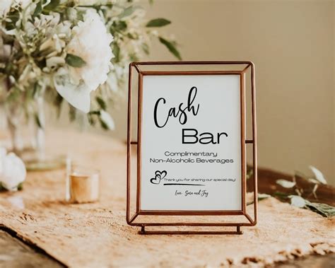 Editable Cash Bar Sign Template For Wedding Or Anniversary Celebration