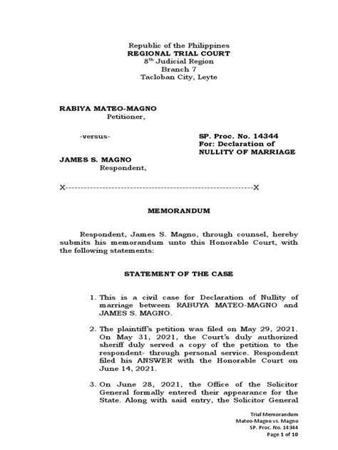Memorandum Nullity Pdf Burden Of Proof Law Evidence