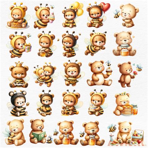 Bear Bee Clipartbee Bearhoney Bee Clipartspring Clipartcute Watercolor Bees Bears Honey