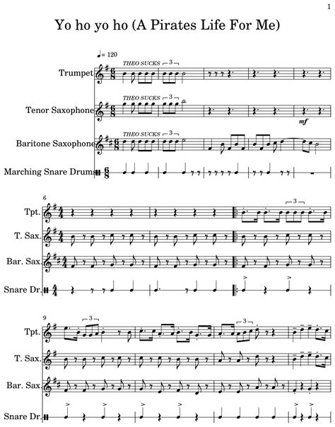 Yo Ho Yo Ho A Pirates Life For Me Sheet Music For Trumpet Tenor