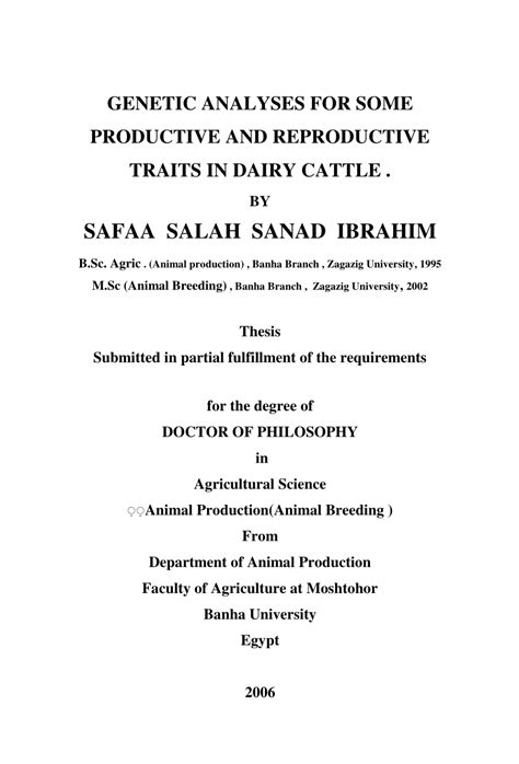 Pdf Genetic Analyses For Some Productive And Reproductive Traits In