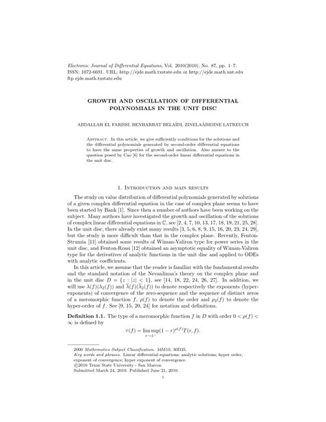 Pdf Complex Oscillation Of Differential Polynomials In The Unit Disc