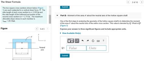 Solved The Shear Formula The Two Square Cross Sections Shown Chegg Com