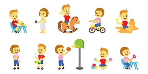 유아를 위한 일상 활동의 그림 프리미엄 벡터