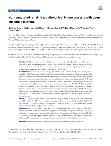Pdf Non Annotated Renal Histopathological Image Analysis With Deep Ensemble Learning
