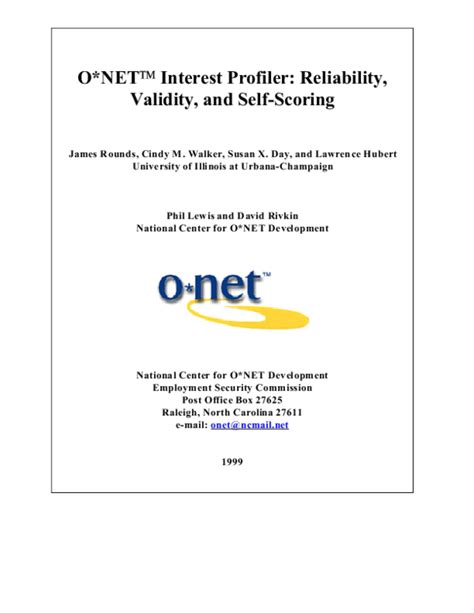 pdf o net interest profiler reliability validity and self scoring