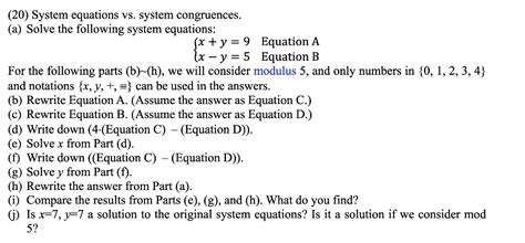 Solved 20 System Equations Vs System Congruences A Solve The Following System Equations