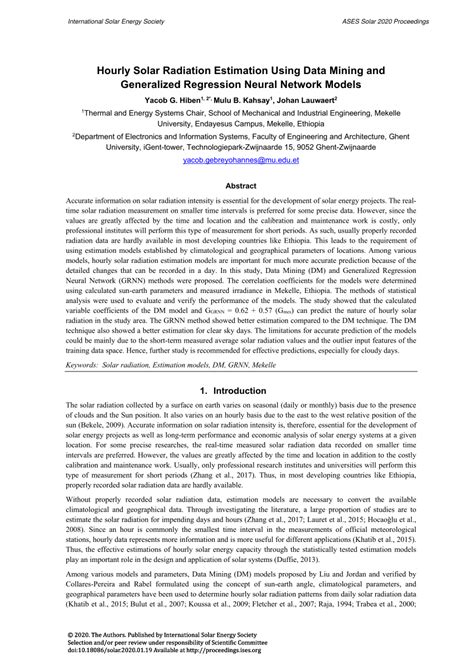 Pdf Hourly Solar Radiation Estimation Using Data Mining And Generalized Regression Neural