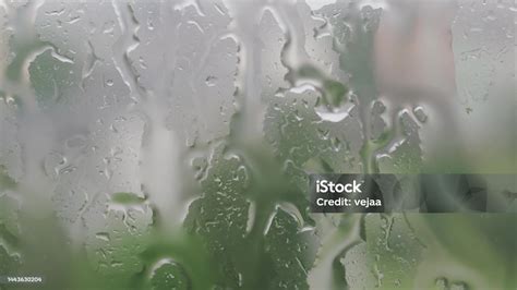 나무의 실루엣이 있는 흐릿한 배경을 배경으로 폭우가 내리는 동안 젖은 창문 유리에 물방울이 떨어지는 근접 촬영 빗방울 0명에 대한 스톡 사진 및 기타 이미지 Istock
