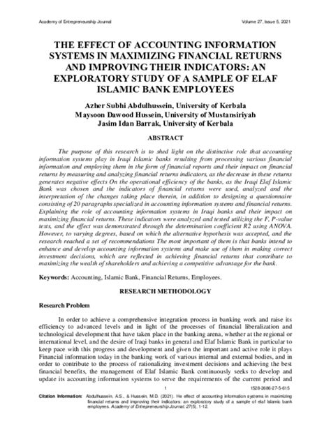 Pdf The Effect Of Accounting Information Systems In Maximizing Financial Returns And Improving