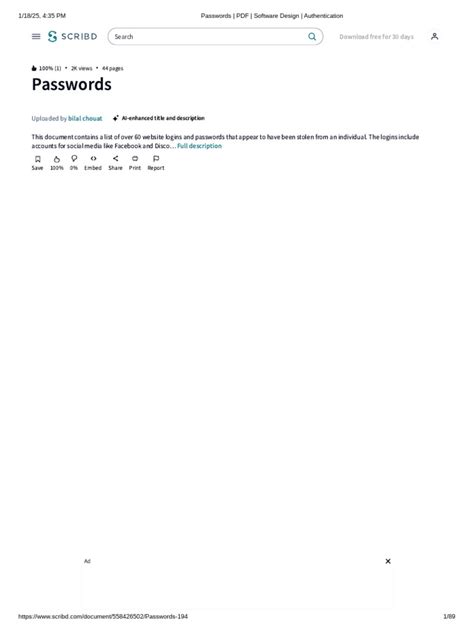 Passwords _ PDF _ Software Design _ Authentication | PDF | Scribd | Software