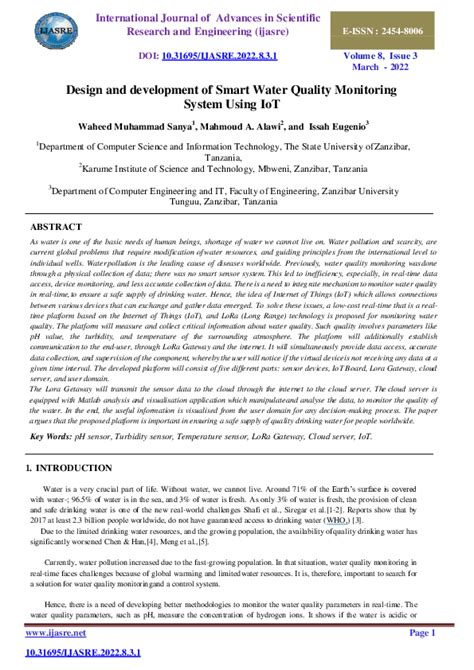 Pdf Design And Development Of Smart Water Quality Monitoring System