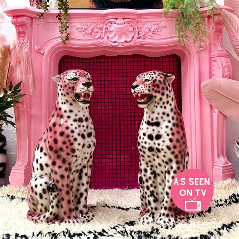 New Frenchie Exclusive Pink Large Ceramic Leopard Statue Vintage Ted
