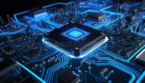 Futuristic Digital Circuit Board With Glowing Blue Connections
