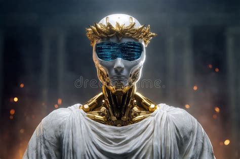 Robot Judge With Digital Features Faces Lady Justice In A Futuristic Courtroom East Asian Judge