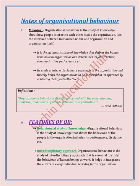 Organisational Behaviour Notes Seh Pdf Job Satisfaction