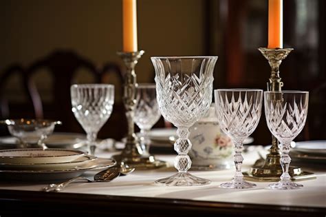 Premium Ai Image Formal Dining Table With Crystal Glassware