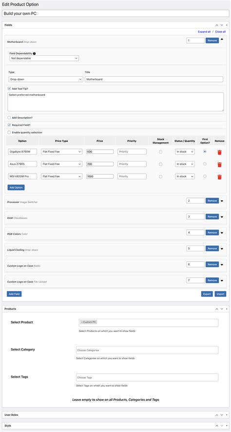 woocommerce product fields add custom options and addons