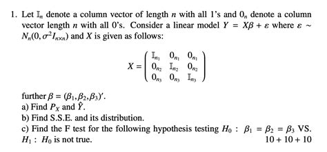 Let In Denote A Column Vector Of Length N With All 1