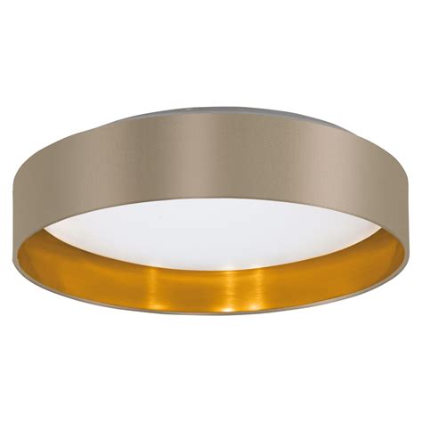 Eglo Maserlo 2 Led Flush Ceiling Light In Taupe And Gold Fabric Dusk